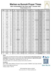 Prayer Timetable – Markaz us-Sunnah