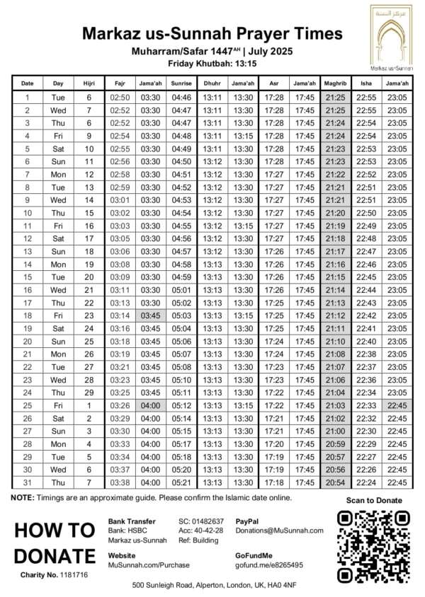 Prayer Times – Markaz us-Sunnah